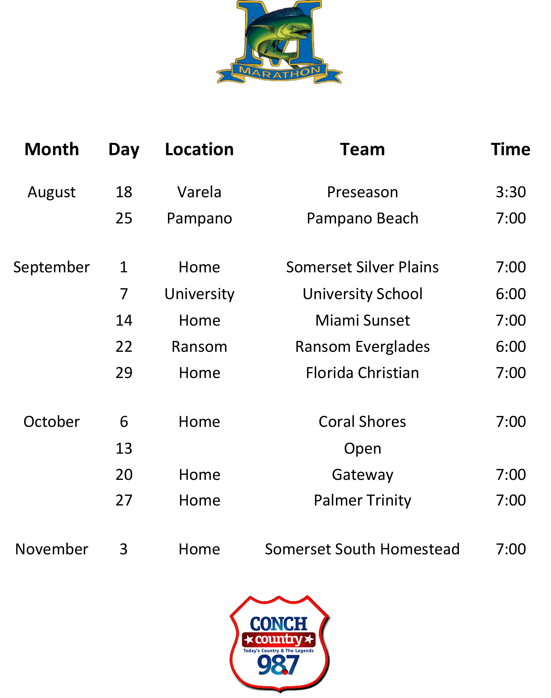 Marathon Football | Conch Country 98.7 | Today's Country & Legends ...